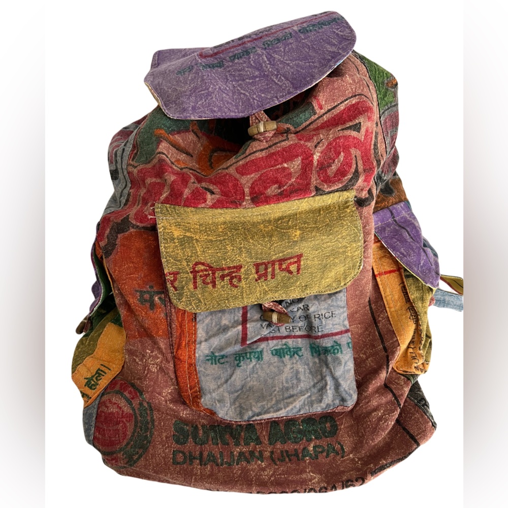 Kpc Rice Bag Backpack Made In Nepal Drawstring Closure - Gem